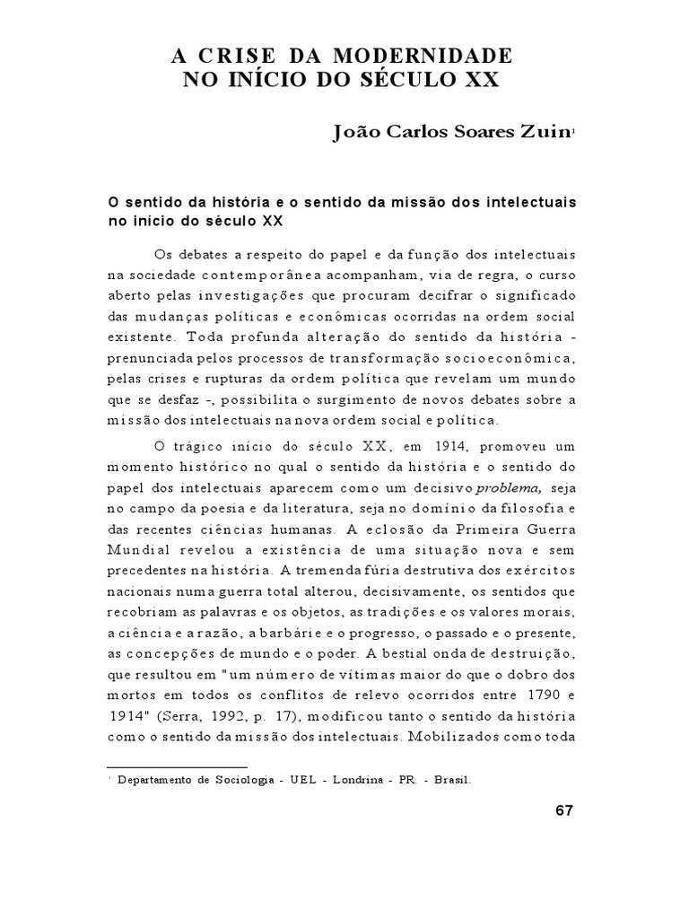 A Crise Da Modernidade No Inicio Do Seculo XX | PDF | Sociologia | Alemanha
