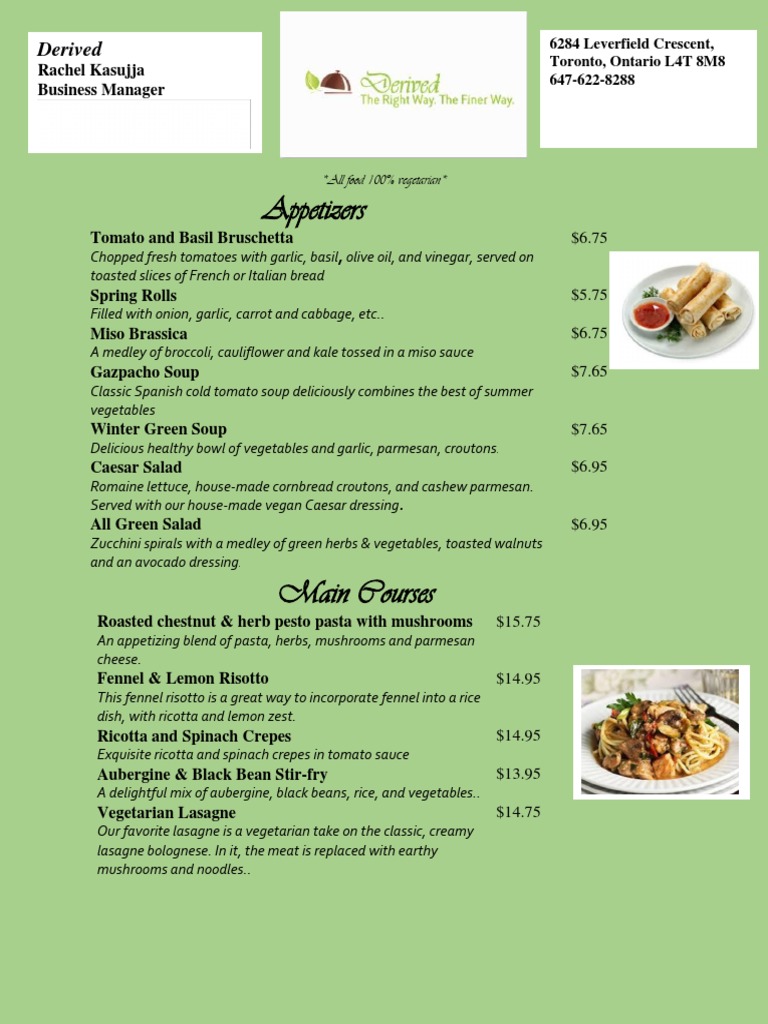 Vegetarian Menu with Appetizers, Mains, Desserts | PDF | Cooking, Food ...