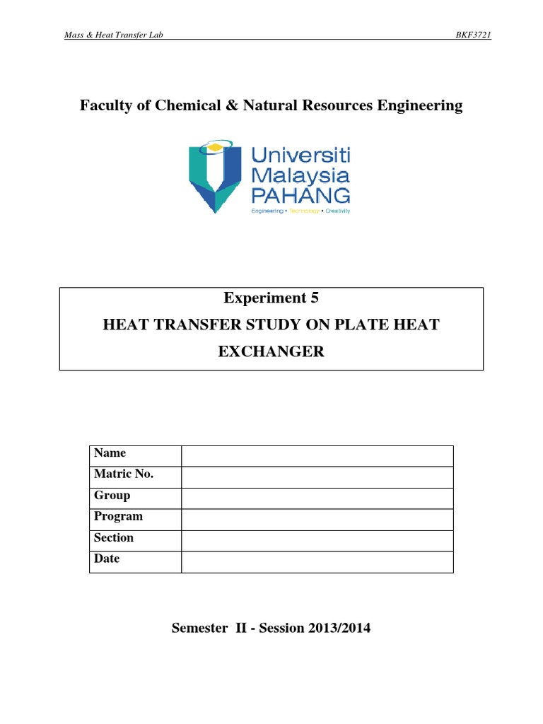 Exp. 5 Heat Transfer Study On Plate Heat Exchanger | PDF | Heat ...