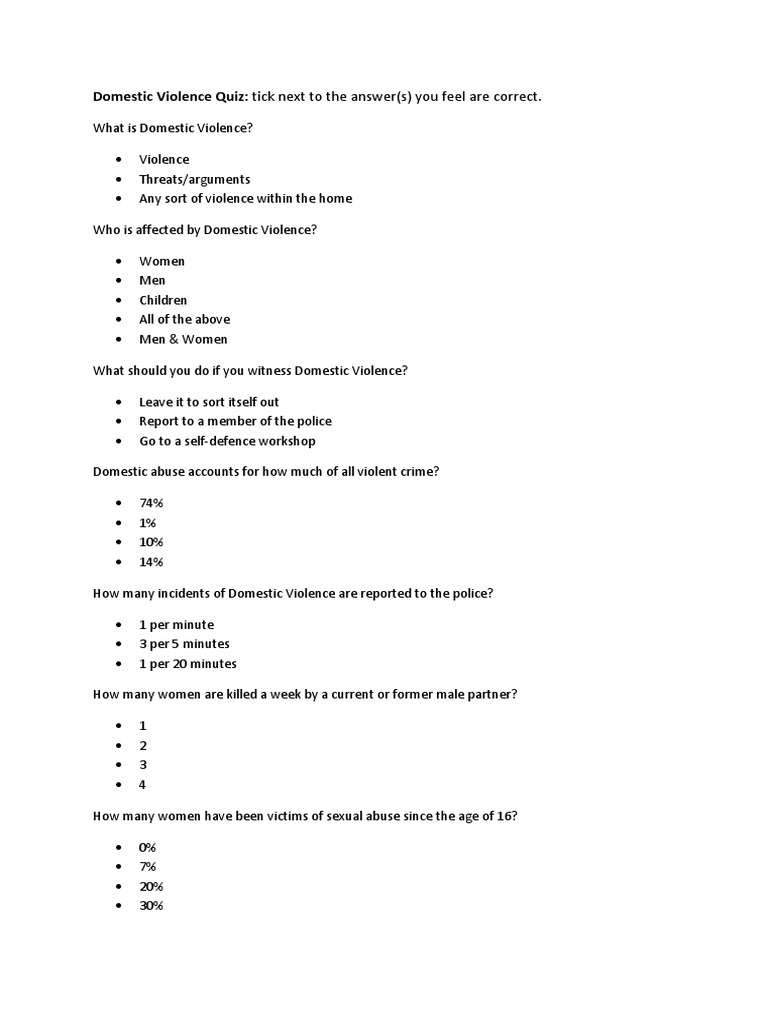 Domestic Violence Questionnaire | PDF