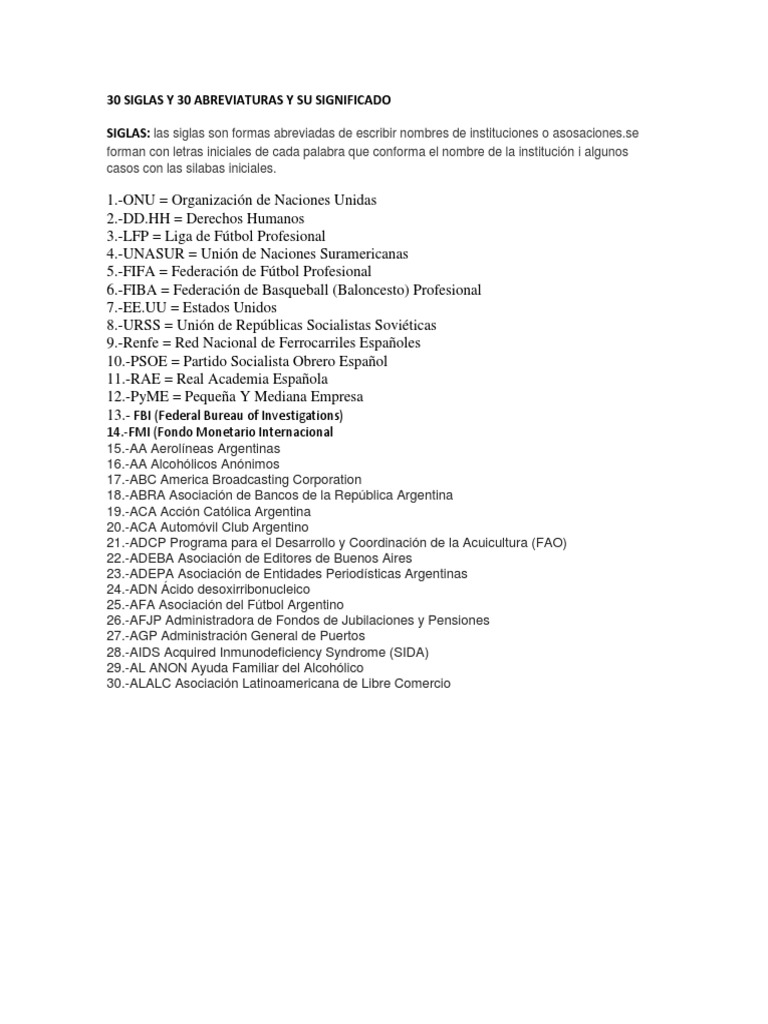 30 Siglas y 30 Abreviaturas y Su Significado | Argentina