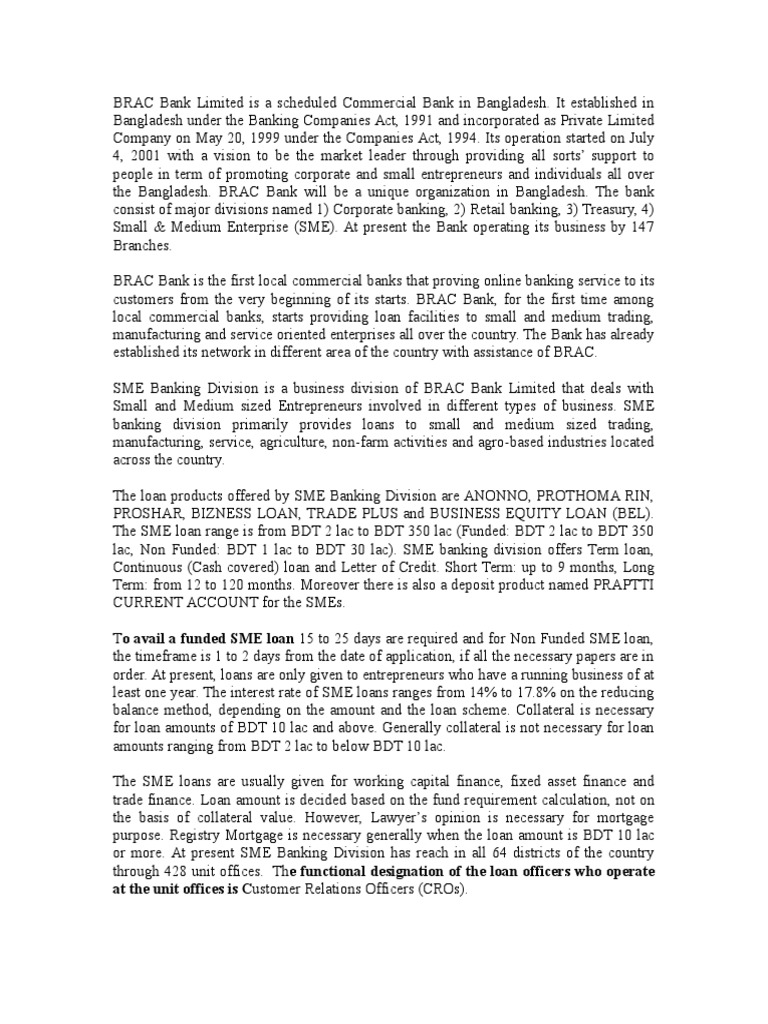Brac Bank Sme | PDF