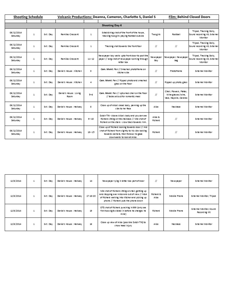Shooting Schedule Part 2 | PDF | Leisure