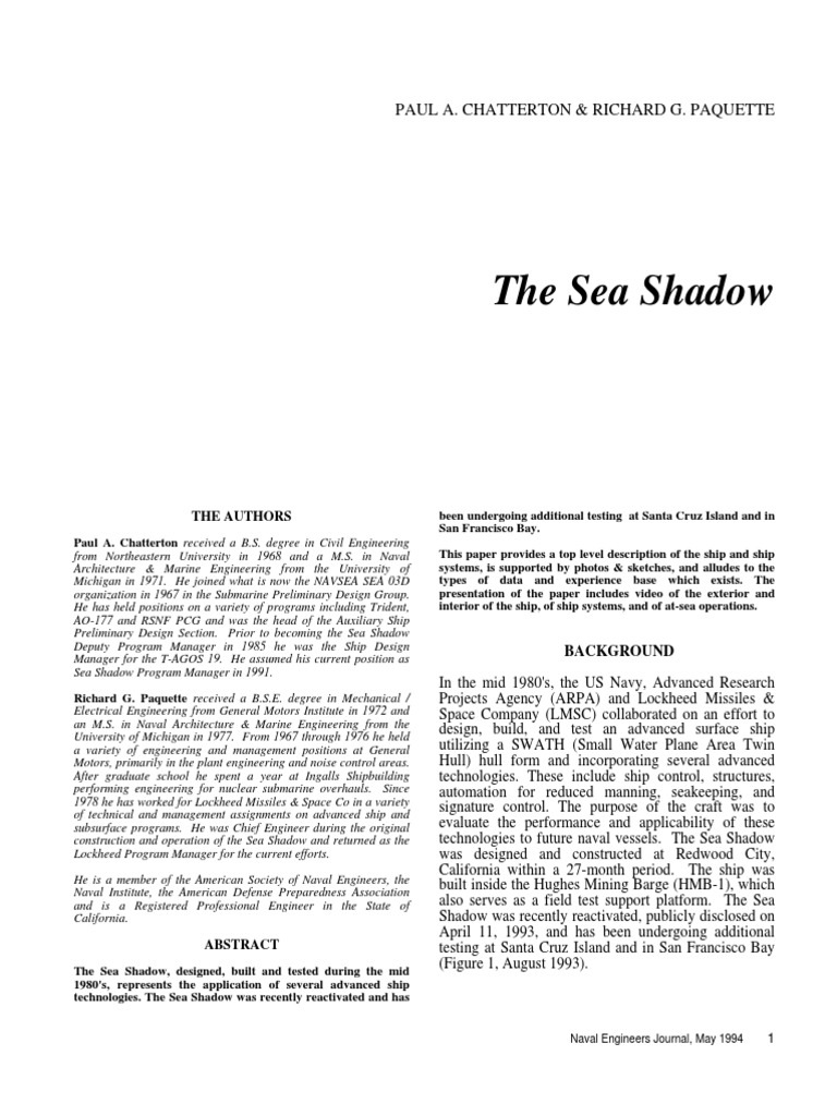 The Sea Shadow | PDF | Ships | Hull (Watercraft)