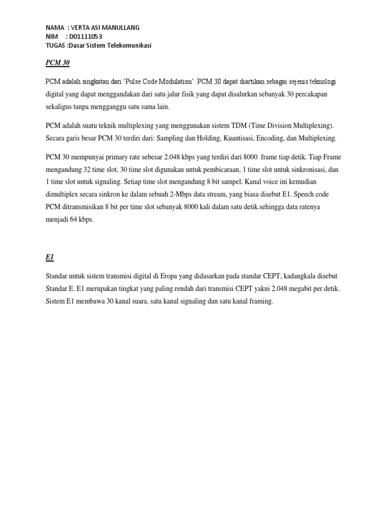 Pengertian PCM30 Dan E1 | PDF