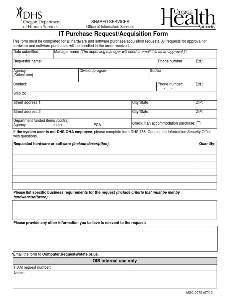 IT Purchase Request/Acquisition Form: Shared Services | PDF | Business ...
