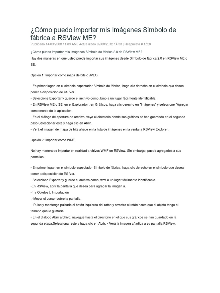Cómo Puedo Importar Mis Imágenes Símbolo de Fábrica A RSView ME | PDF