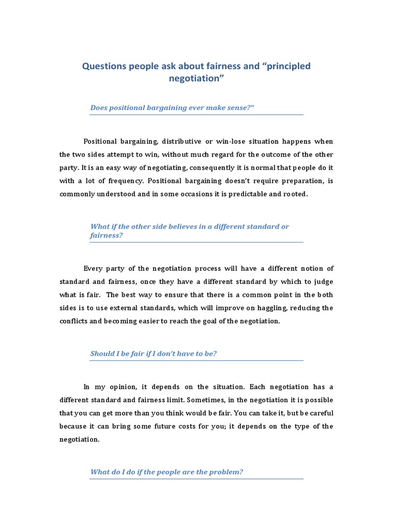 Questions People Ask About Fairness and "Principled Negotiation" | PDF ...