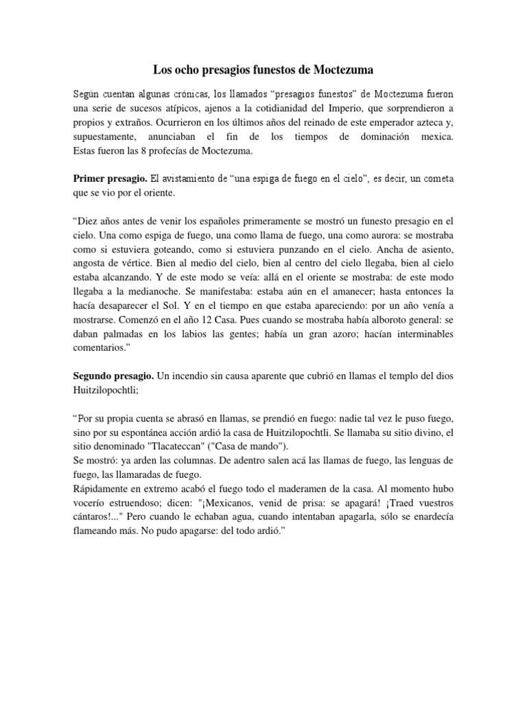 Los Ocho Presagios Funestos de Moctezuma | PDF | azteca | Naturaleza