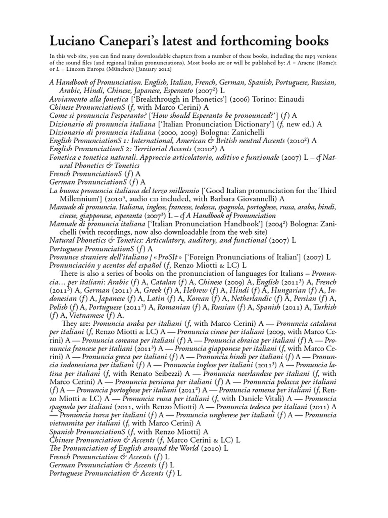 Luciano Canepari's Extensive Collection of Publications on ...