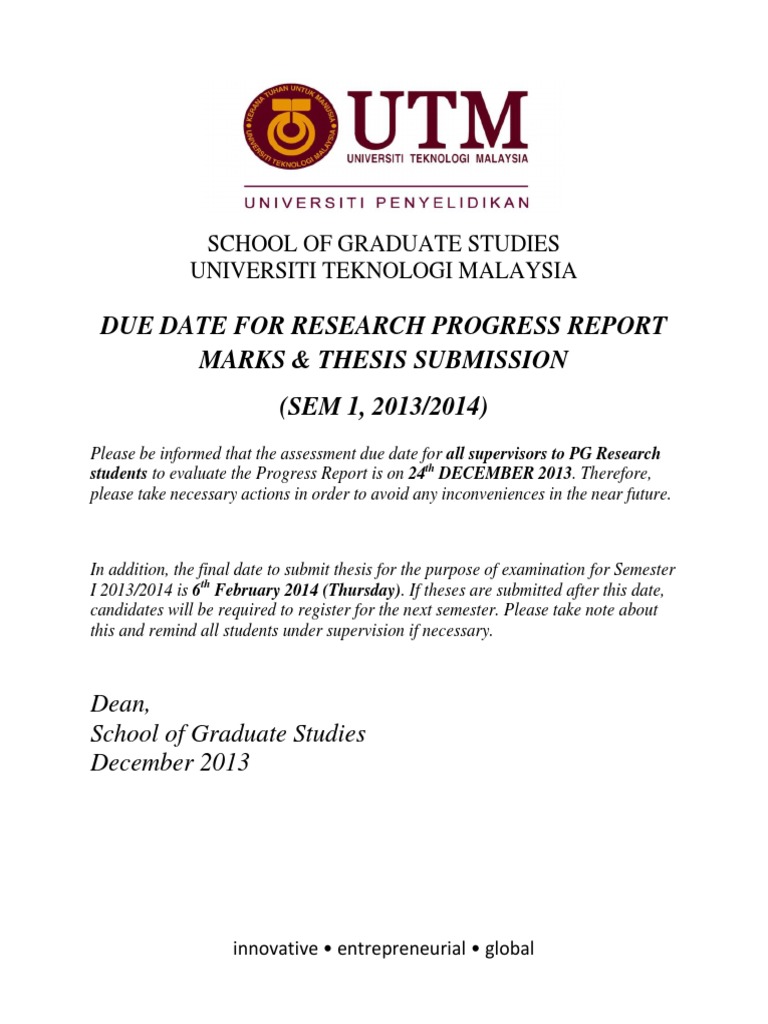UTM Thesis Submission Deadlines 2014 | PDF