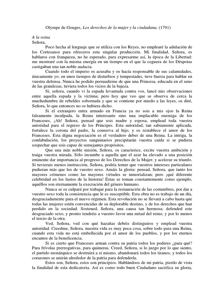 Olympe de Gouges. Los Derechos de La Mujer y de La Ciudadanax | PDF | Gobierno | Instituciones ...