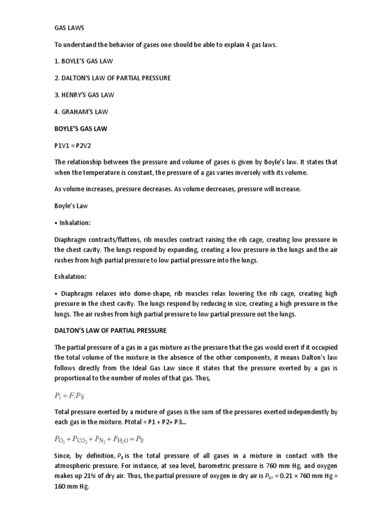 Gas Laws in Respiration | PDF | Gases | Breathing