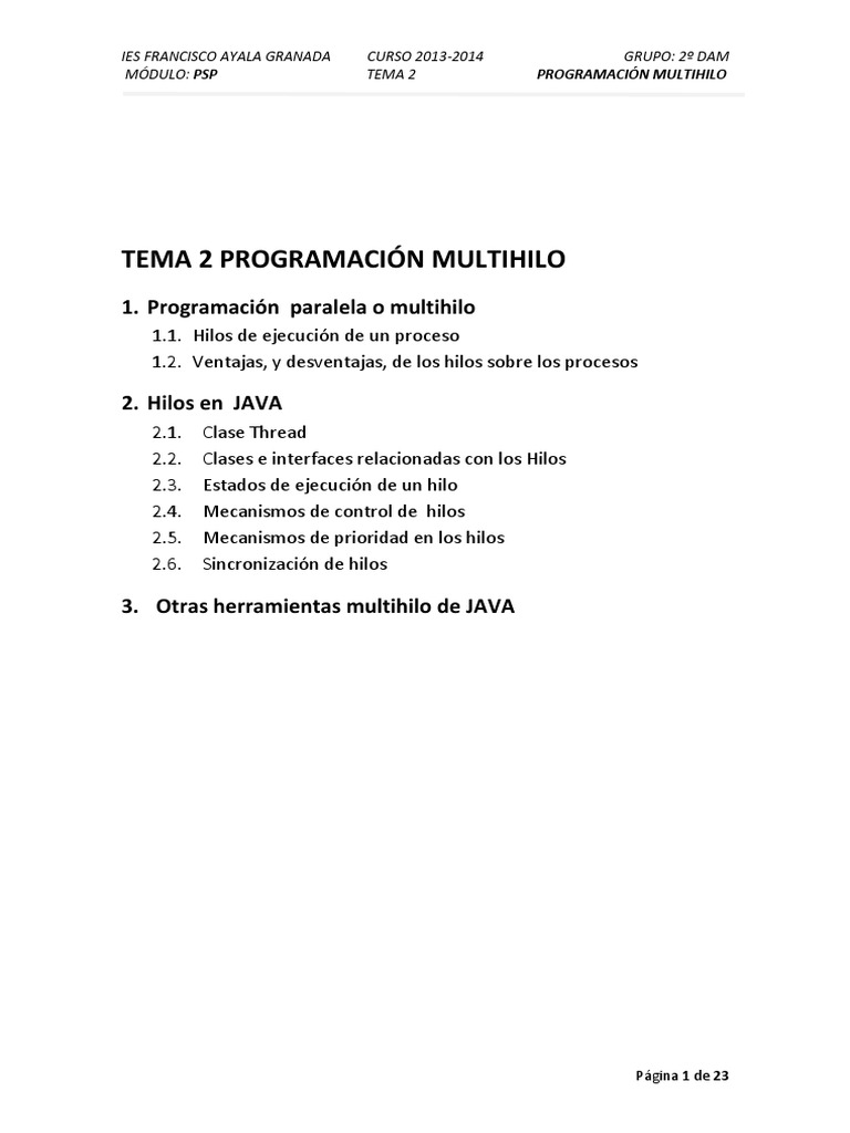 Tema 2 Programación Multihilo | PDF | Hilo (Computación) | Proceso (Computación)