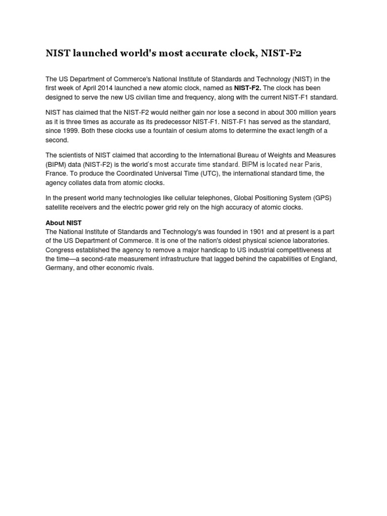 NIST-F2: World's Most Accurate Clock | PDF | Science & Mathematics ...
