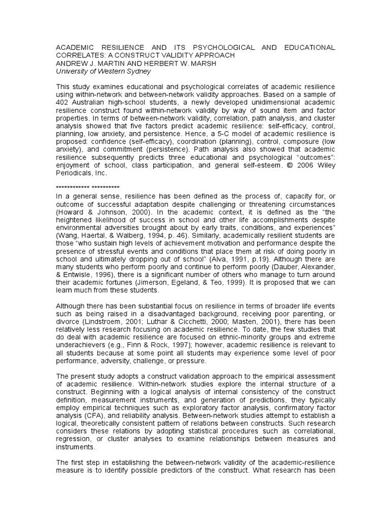 Academic Resilience and Its Psychological and Educational | PDF
