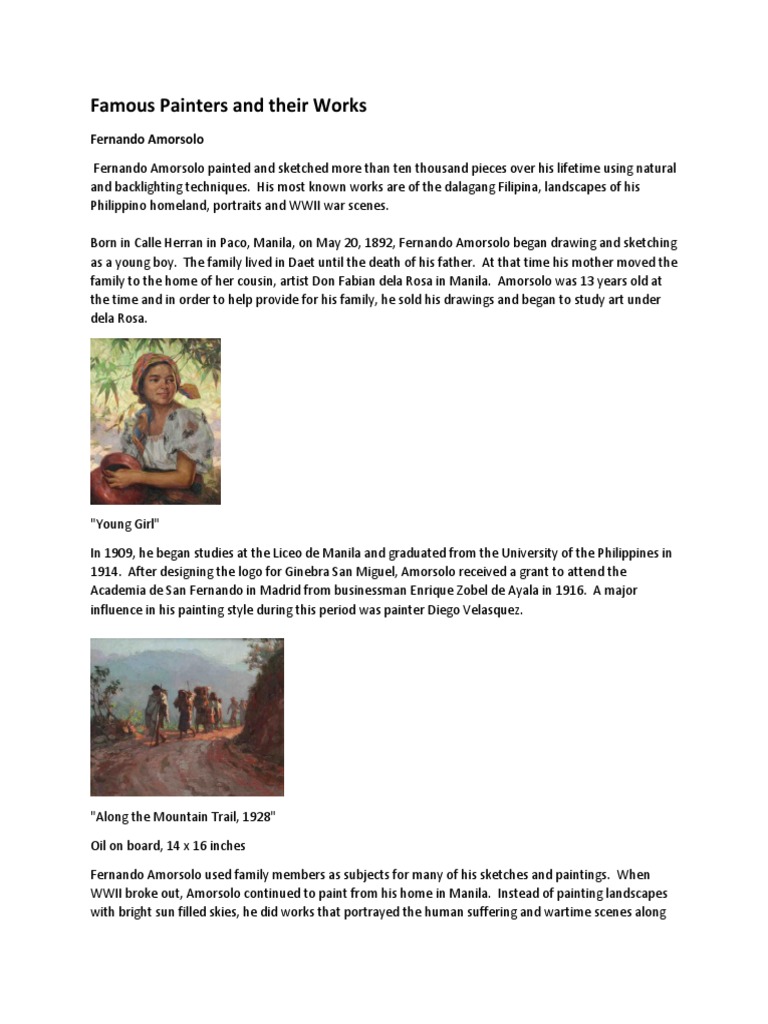 Notable Filipino Painters and Artworks | PDF | Paintings | Plastic Arts