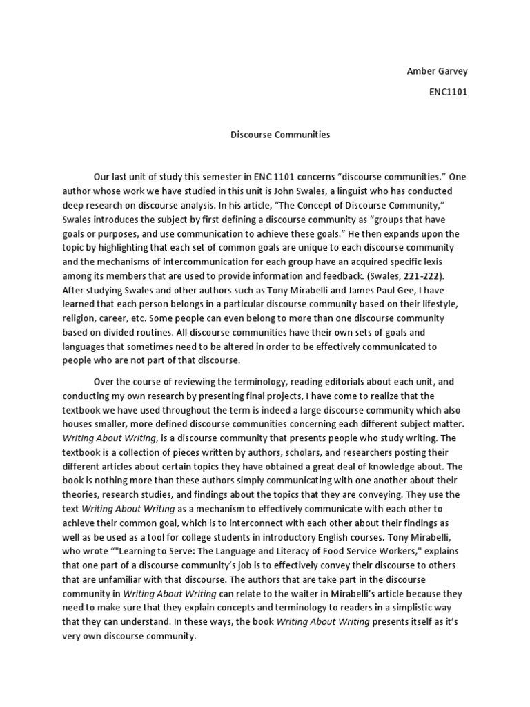 Discourse Communities First Draft | Lecture | Linguistics