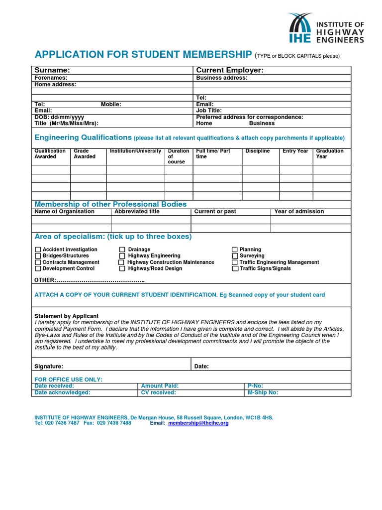 Student Membership 2014 Application | PDF