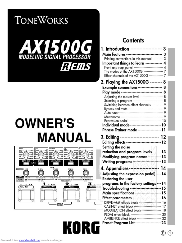 Toneworks Ax1500g Owners Manual | PDF | Sound Production Technology ...
