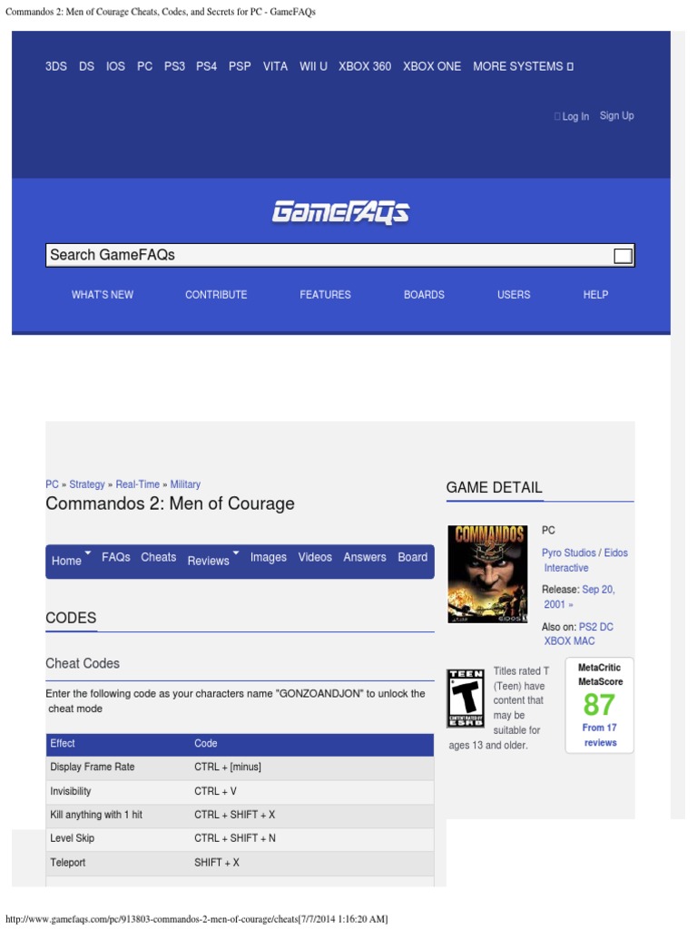 Commandos 2 - Men of Courage Cheats, Codes, and Secrets For PC ...