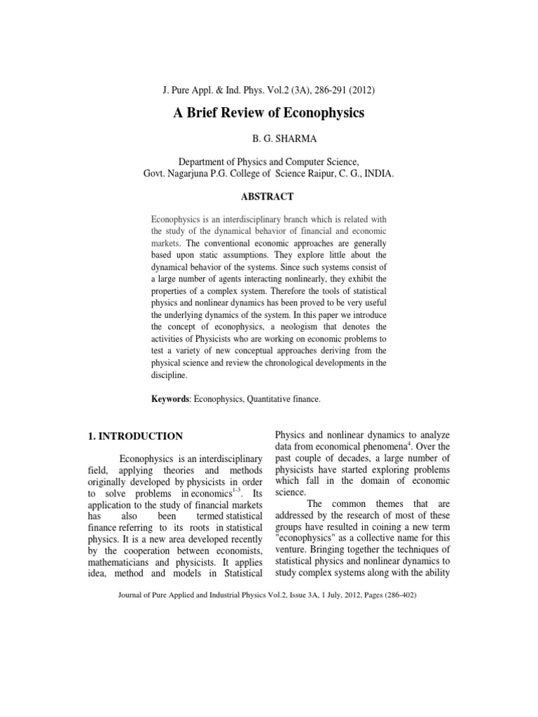 A Brief Review of Econophysics | PDF | Economics | Scientific Theories