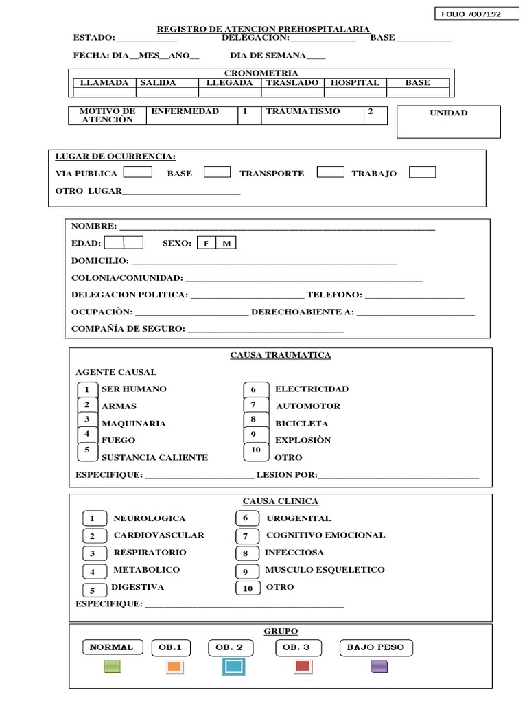 Formato de Atencion Prehospitalaria | PDF