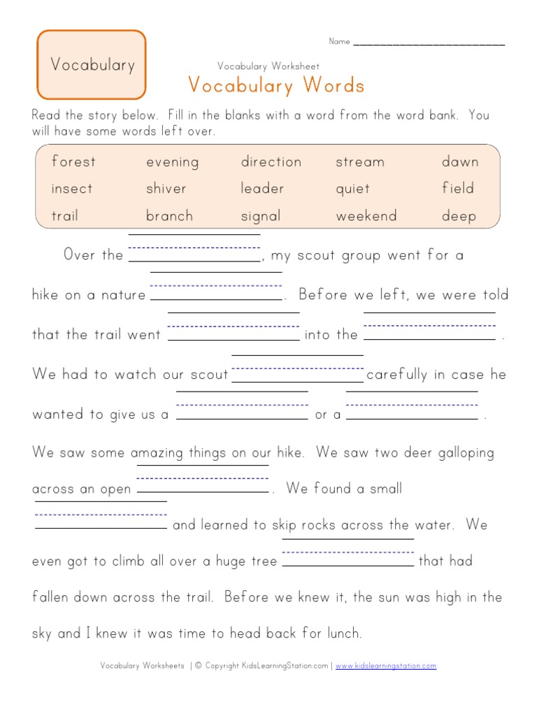 Second Grade Vocabulary Worksheet Blanks2 | PDF