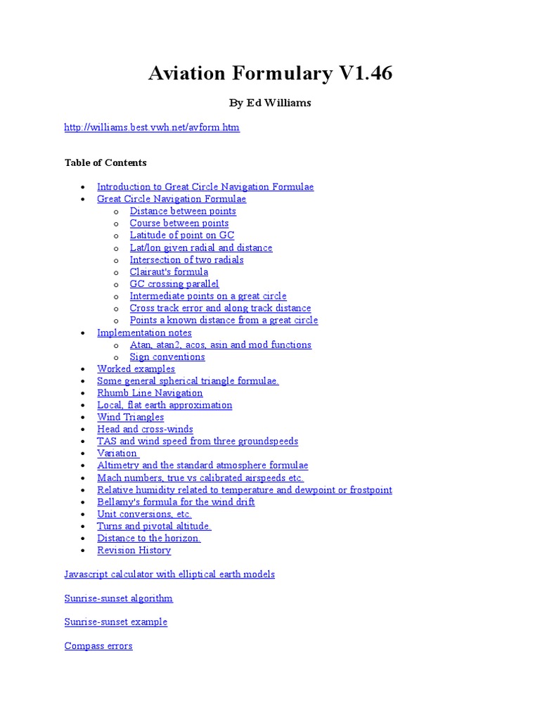 Aviation Formulary V1 | PDF | Sine | Horizon