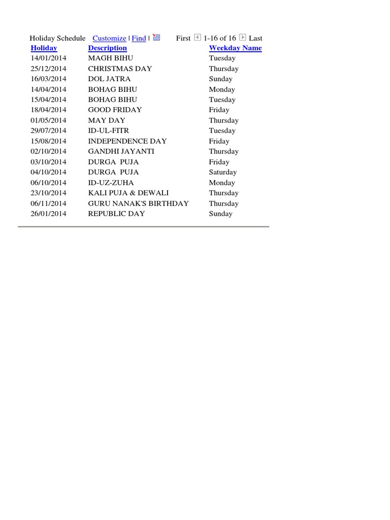 Holiday Schedule Overview | PDF | Foreign Language Studies