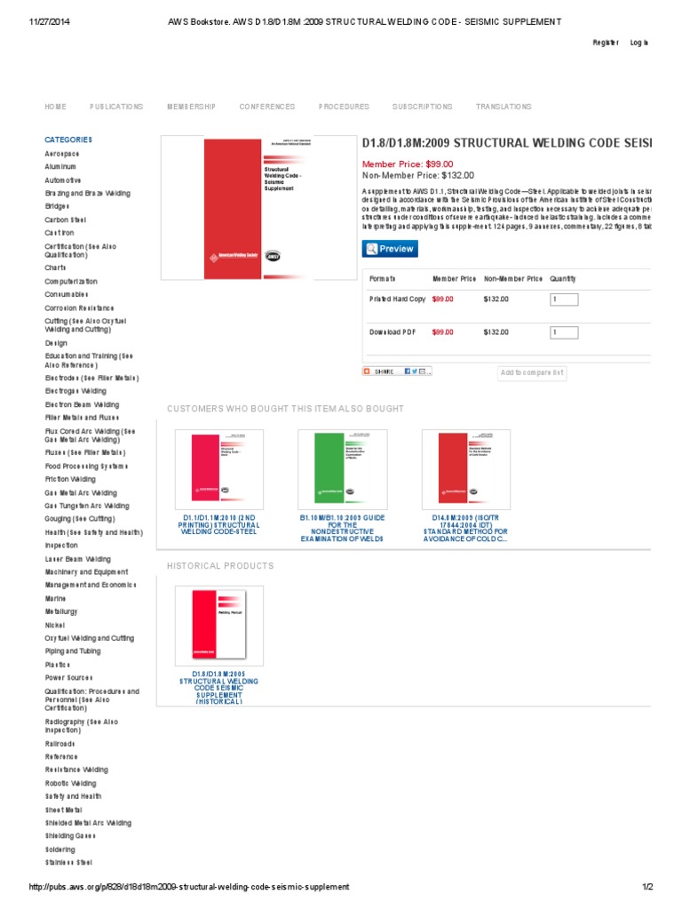 Aws Bookstore. Aws d1.8_d1 | Welding | Industrial Processes