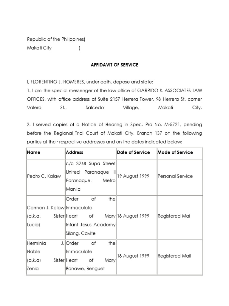 Affidavit of Service | PDF