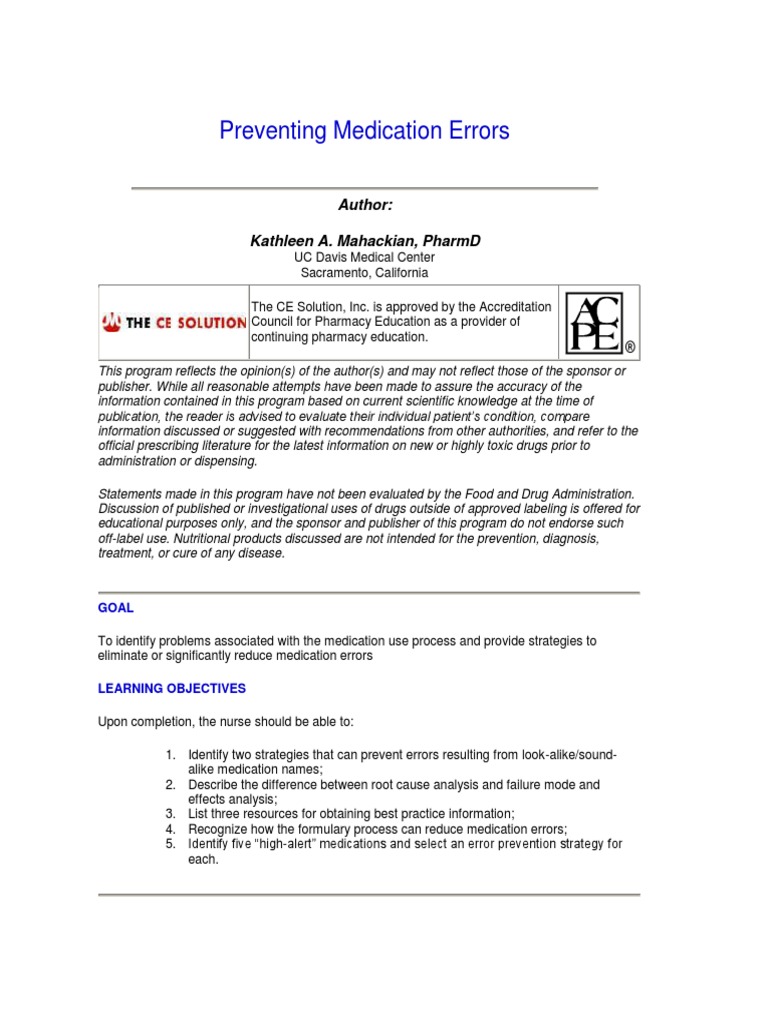 Preventing Medication Errors | PDF | Medical Prescription | Medical Error