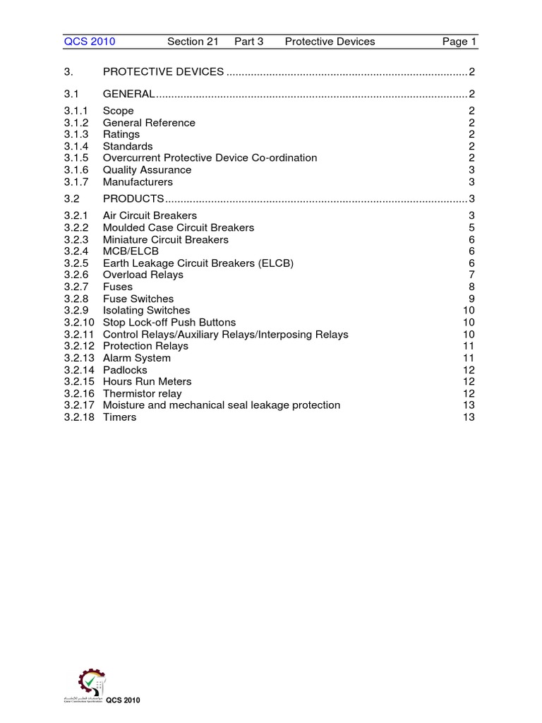 QCS-2010 Section 21 Part 3 Protective Devices