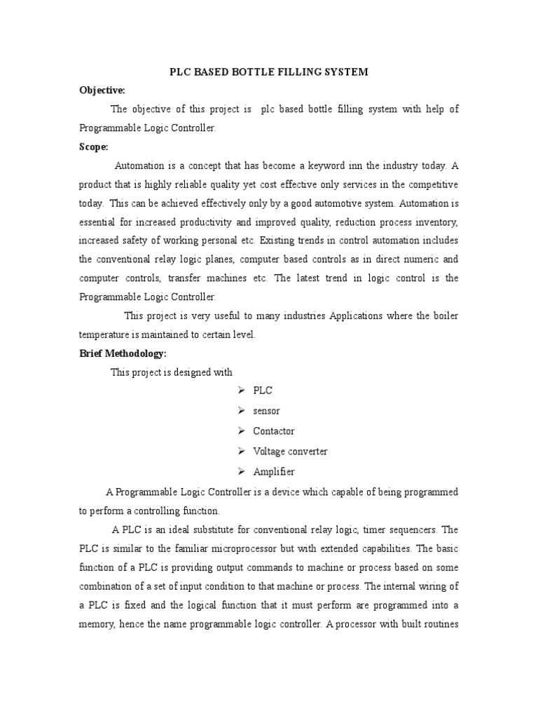 PLC Based Bottle Filling System | Download Free PDF | Programmable ...