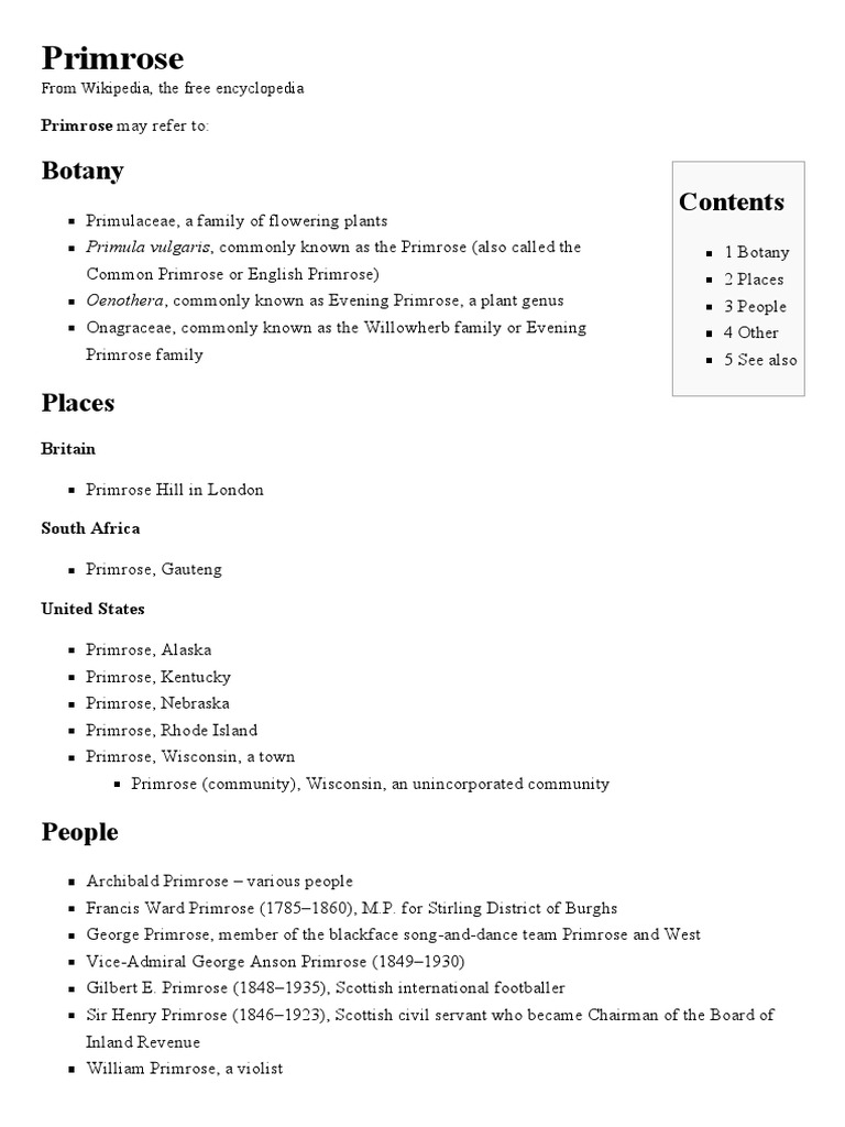Primrose - Wikipedia, The Free Encyclopedia | PDF | History