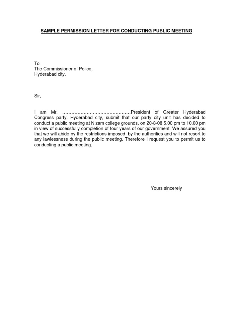 Requesting Permission to Hold a Public Political Meeting at a College ...