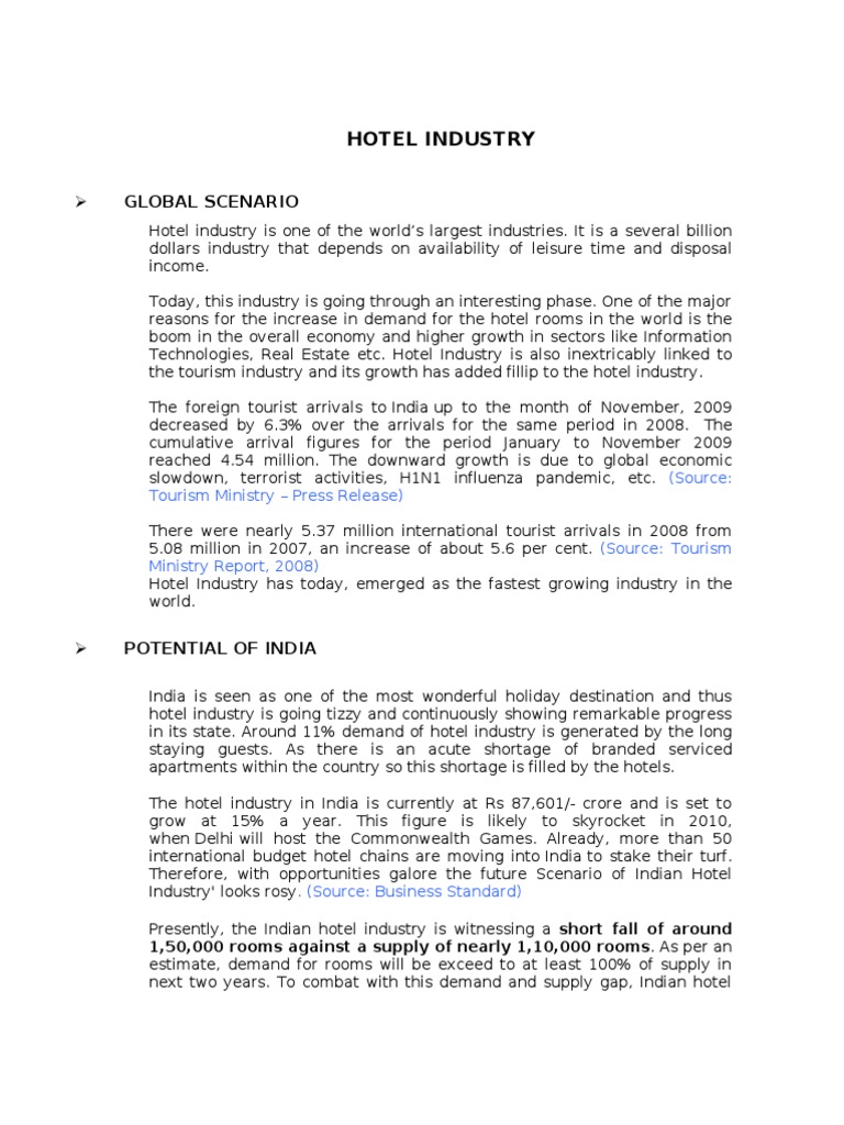 Hotel Industry: Global Scenario | PDF | Tourism | Economies