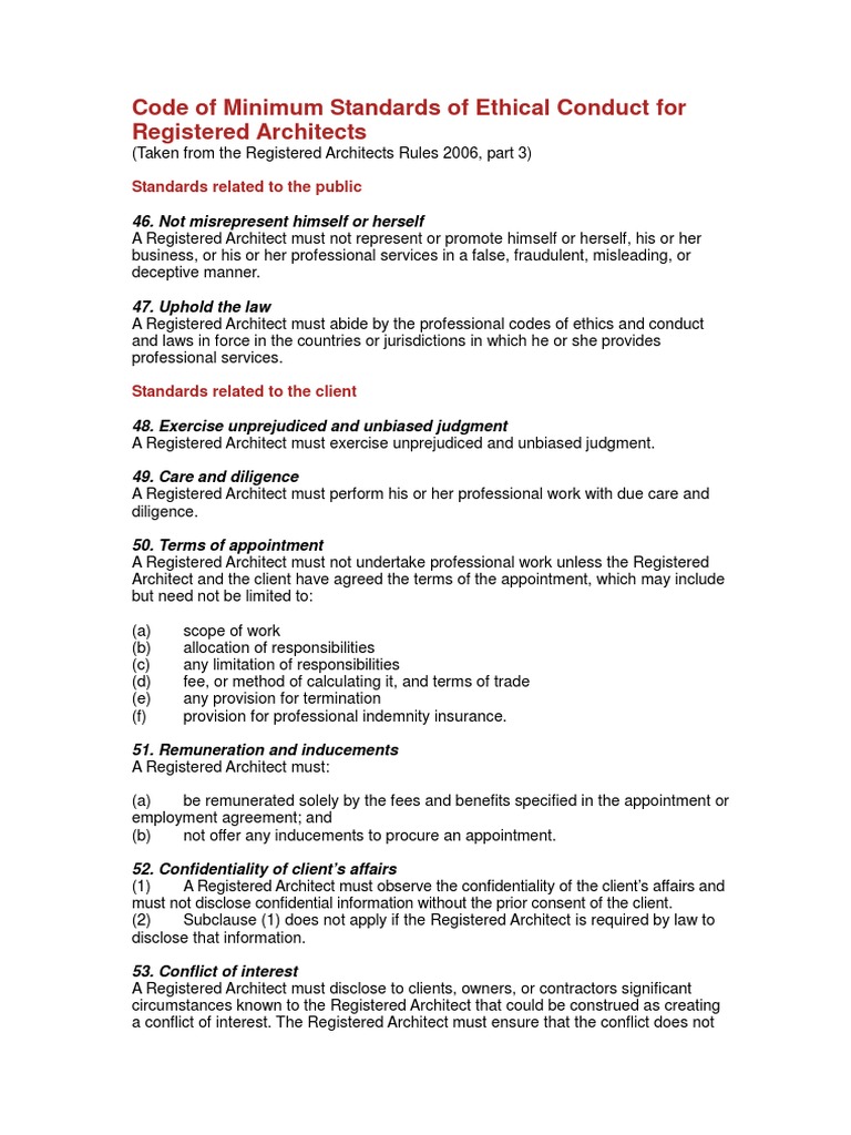 Architects Code of Ethics | PDF | Architect | Confidentiality