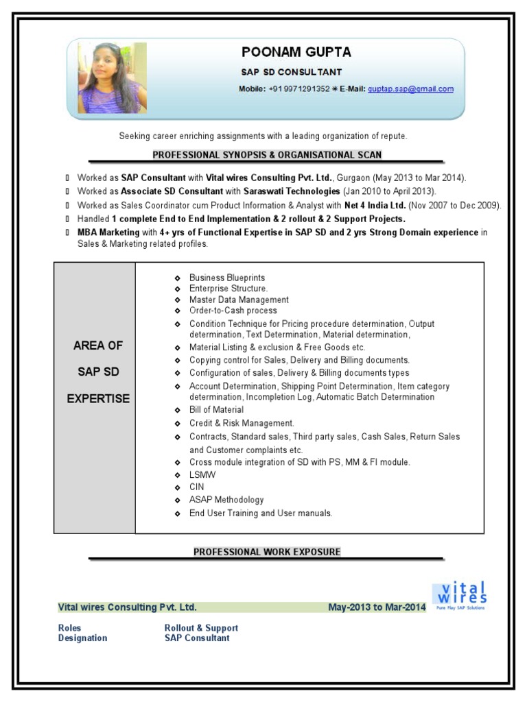 Resume SAP SD Poonam Gupta | PDF | Sales | Business Process