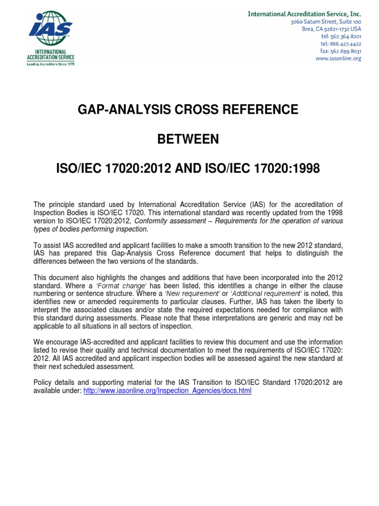 ISO IEC 17020-GapAnalysisCrossReference | Download Free PDF | Internal Audit | Audit