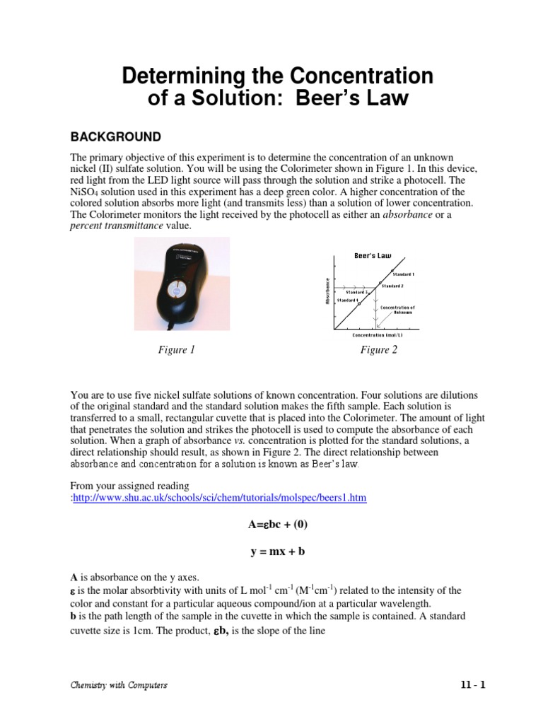 Beer - S - Law Lab Instructions | PDF | Absorbance | Molar Concentration