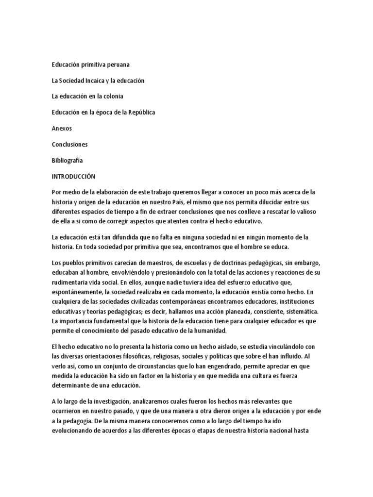 Educación Primitiva Peruana | PDF | Imperio Inca | Nueva españa