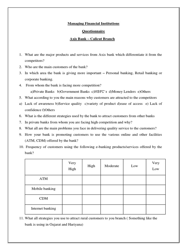 MFI Questionnaire - Axis Bank | PDF | Banks | Online Banking