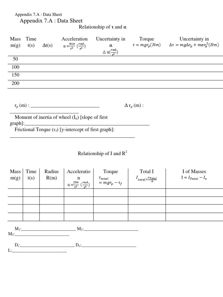 Data Sheet for Torque and Inertia Analysis | PDF