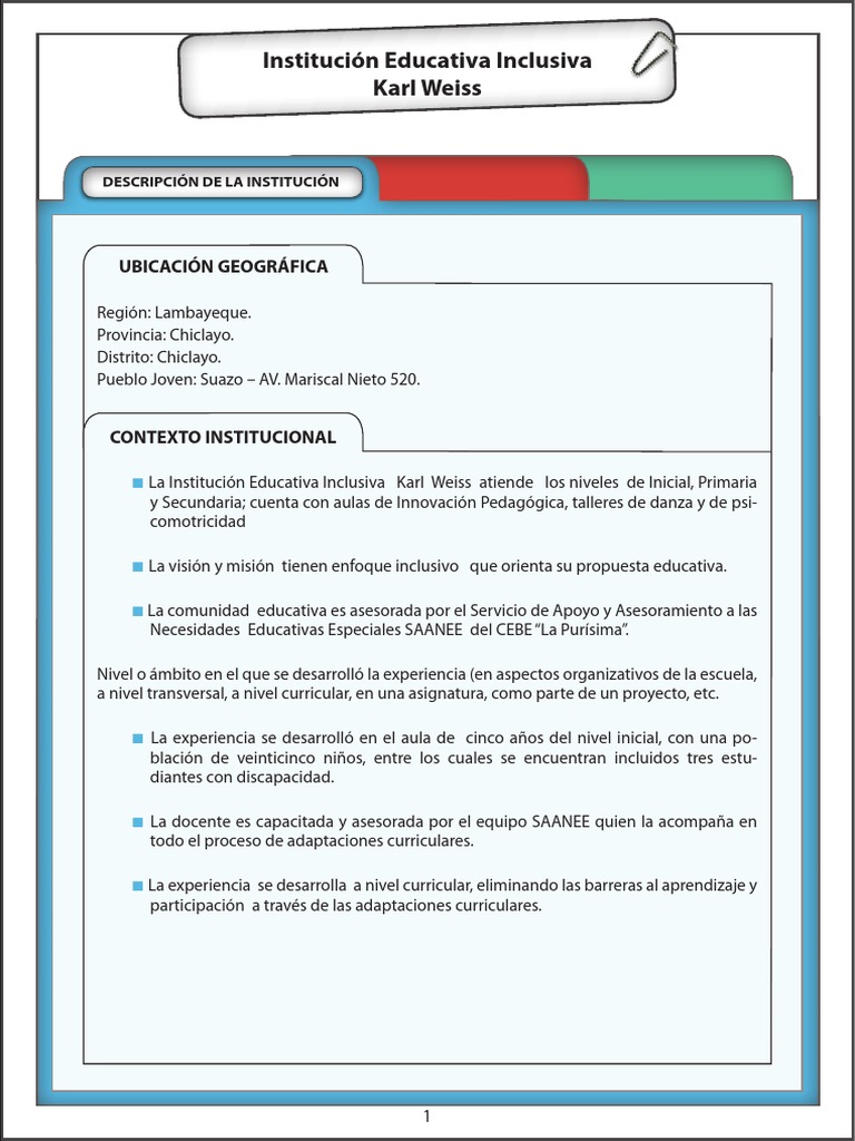 Inclusión en el Colegio Karl Weiss Chiclayo | PDF | Invalidez | Aprendizaje