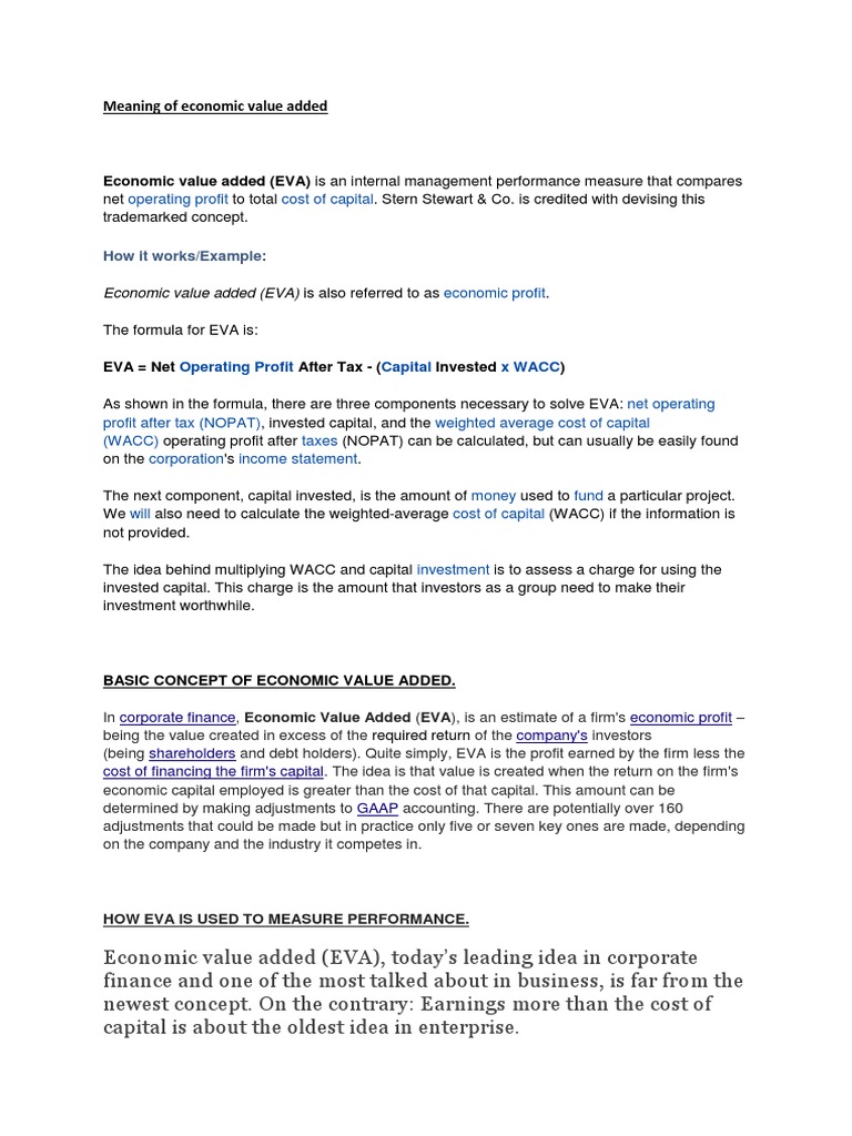 Eva | PDF | Cost Of Capital | Profit (Accounting)