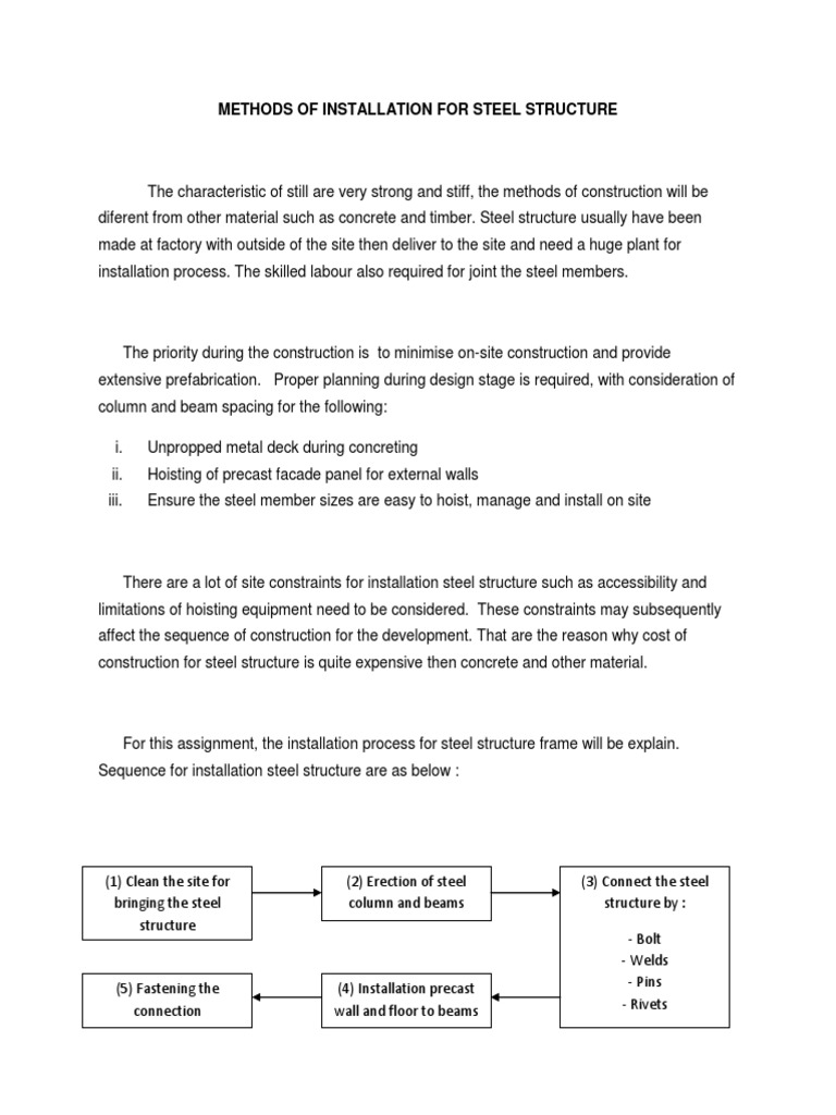 Steel Structure Installation Methods | PDF | Column | Precast Concrete