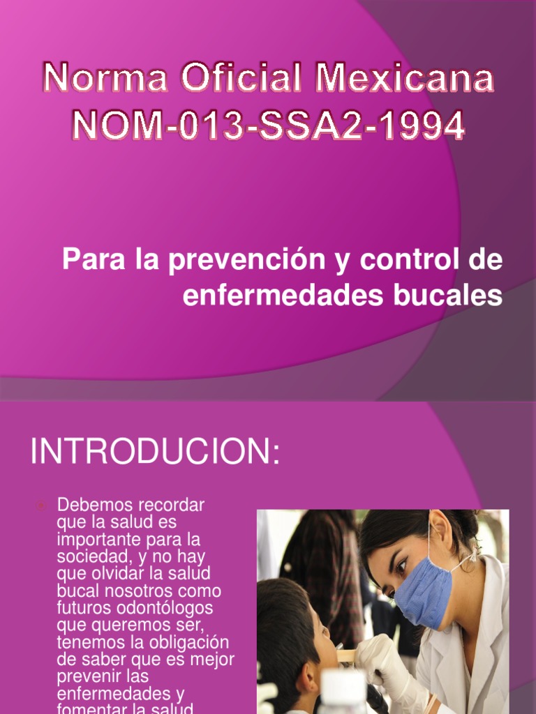 Norma Oficial Mexicana NOM 013 SSA2 1994 | PDF | Odontología | Cuidado ...