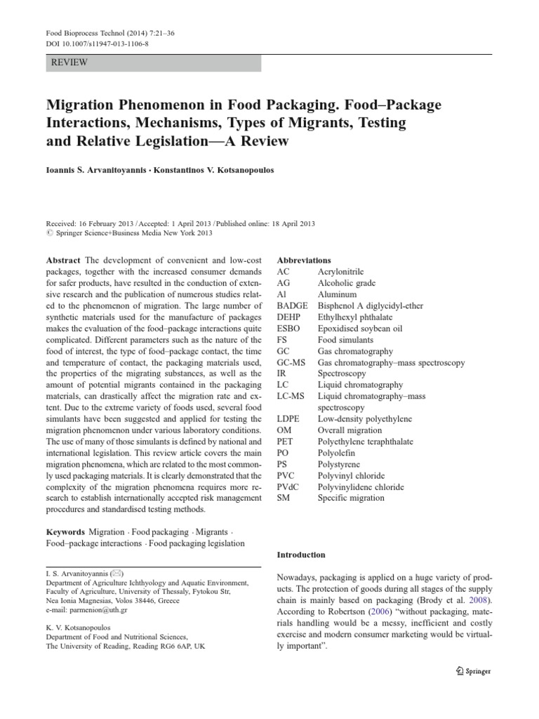 (5) Migration Phenomenon in Food Packaging. Food–Package | Antioxidant ...